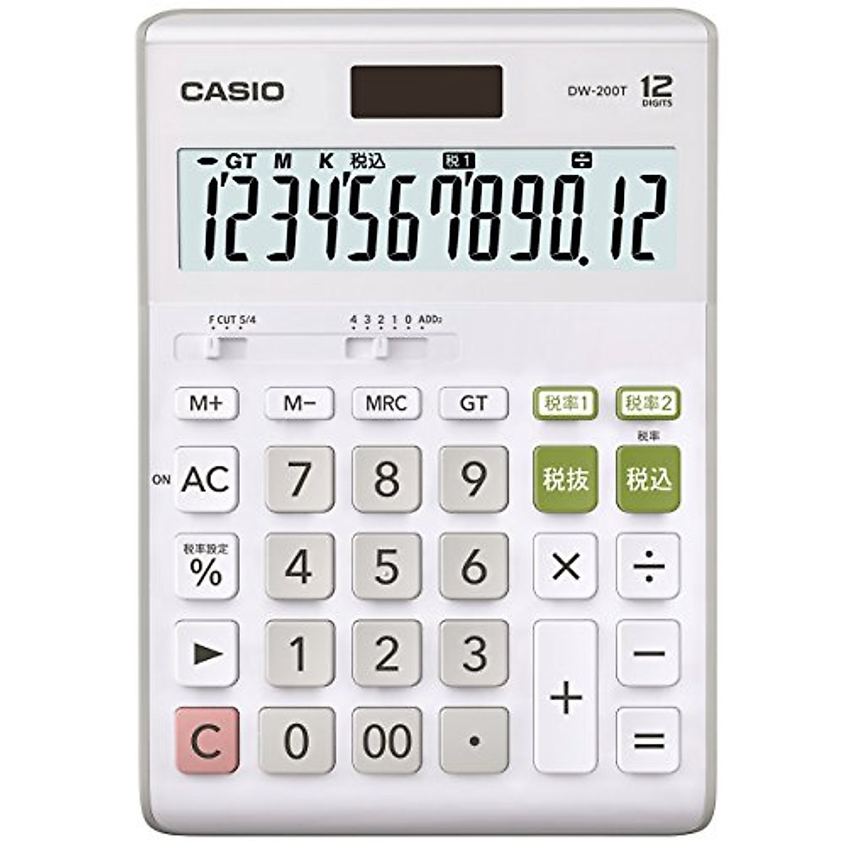Casio Standard calculator W tax rate setting and tax calculation desk type 12-digit DW-200T-N White