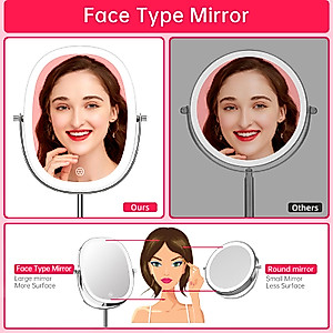 LOVESPEJO 9''Lighted Makeup Mirror with Magnification, 1X/7X Magnifying Mirror, Rechargeable Double Sided Oval LED Makeup Mirror, 3 Colors Dimmable Lighted Makeup Mirror，360° Rotation Cosmetic Mirror