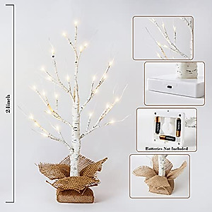 Lighted Birch Tree, 2pcs 24”H Tabletop Tree Light with Burlap Decor, Pre-Lit 24 LED Warm White Lights, Timer Function, Money Tree Perfect for Spring Home Centerpiece Decor, Indoor&Outdoor Use