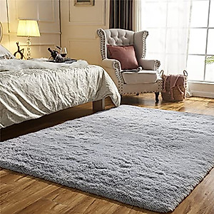 Area Rugs for Bedroom Living Room, 5ft x 7ft Light Gray Fluffy Carpet for Teens Room, Shaggy Throw Rug Clearance for Nursery Room, Fuzzy Plush Rug for Dorm