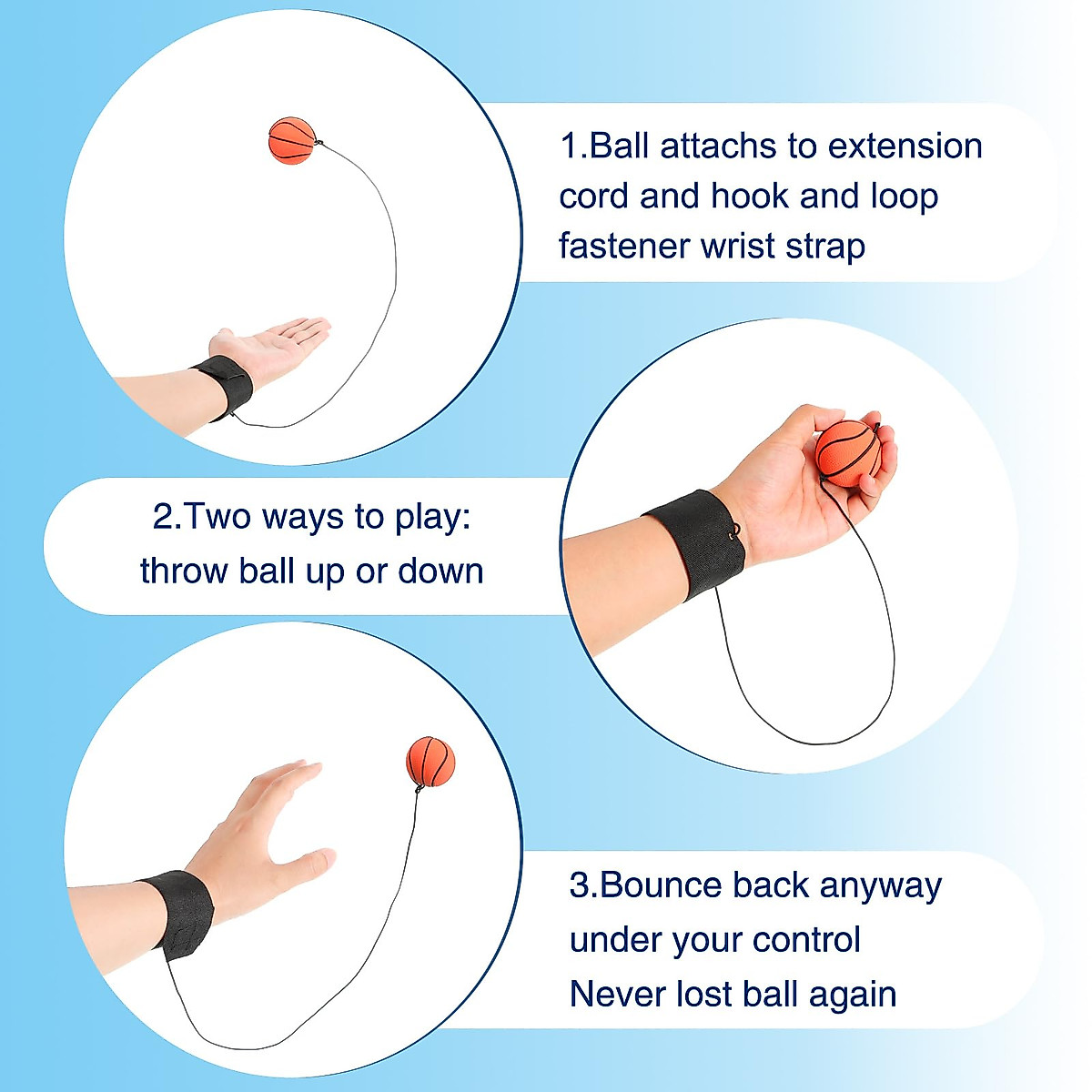 Skylety 24 Pieces Wrist Return Ball Rubber Sport Ball with Wrist Strap and String Rebound Bouncy Balls Wrist Rebound Toy on Elastic String Ball Wrist Toy for Teens Adults Wrist Exercise Play
