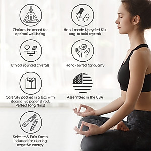 DANCING BEAR Deluxe Healing Crystals (35 Pc Set) Altar & Meditation Kit, Chakra Balance Stones, Abalone Shell & Sage, Smudge Feather, Real Turquoise, Spirit Animal, Bell, Prayer Flag, Made in USA