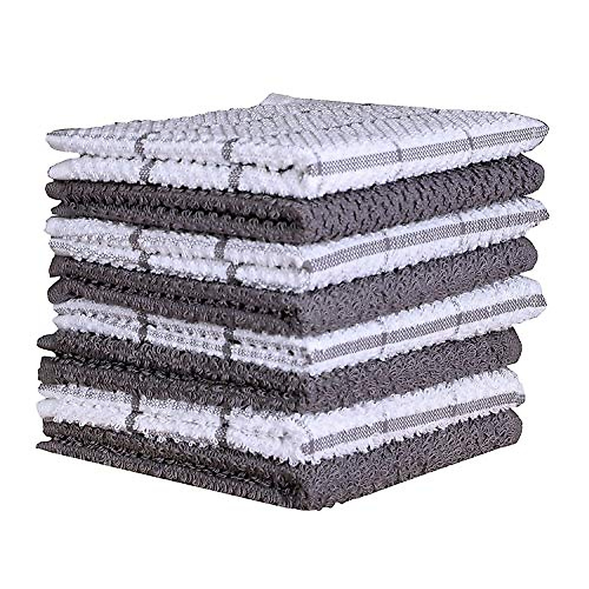 AMOUR INFINI Cotton Terry Kitchen Dish Cloths | Set of 8 | 12 x 12 Inches | Super Soft and Absorbent |100% Cotton Dish Rags | Perfect for Household and Commercial Uses | Light Gray
