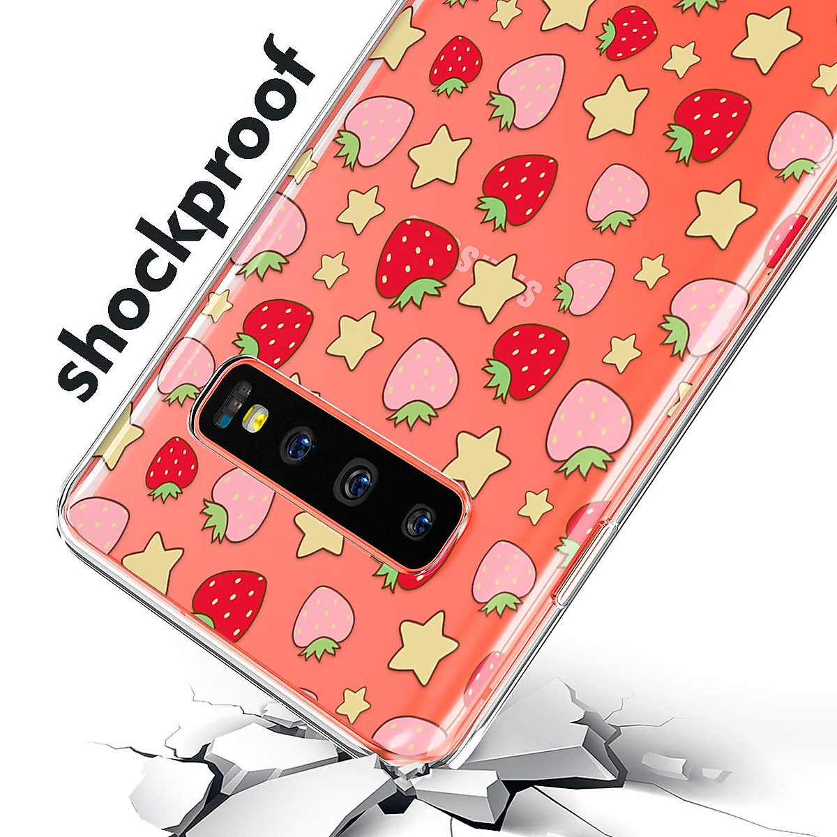 TPU Phone Case Compatible with Samsung A72 A71 5G A70 A51 A50 A32 A21 A11 A12 A13 A14 A01 Cute Stars Berry Shockproof Girly Cover Clear Flexible Protective Soft Kawaii Strawberries Silicone
