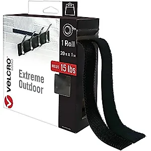 VELCRO Brand Extreme Outdoor Mounting Tape | 20Ft x 1 In, Holds 15 lbs | Strong Heavy Duty Stick on Adhesive | Mount on Brick, Concrete for Hanging, 30702