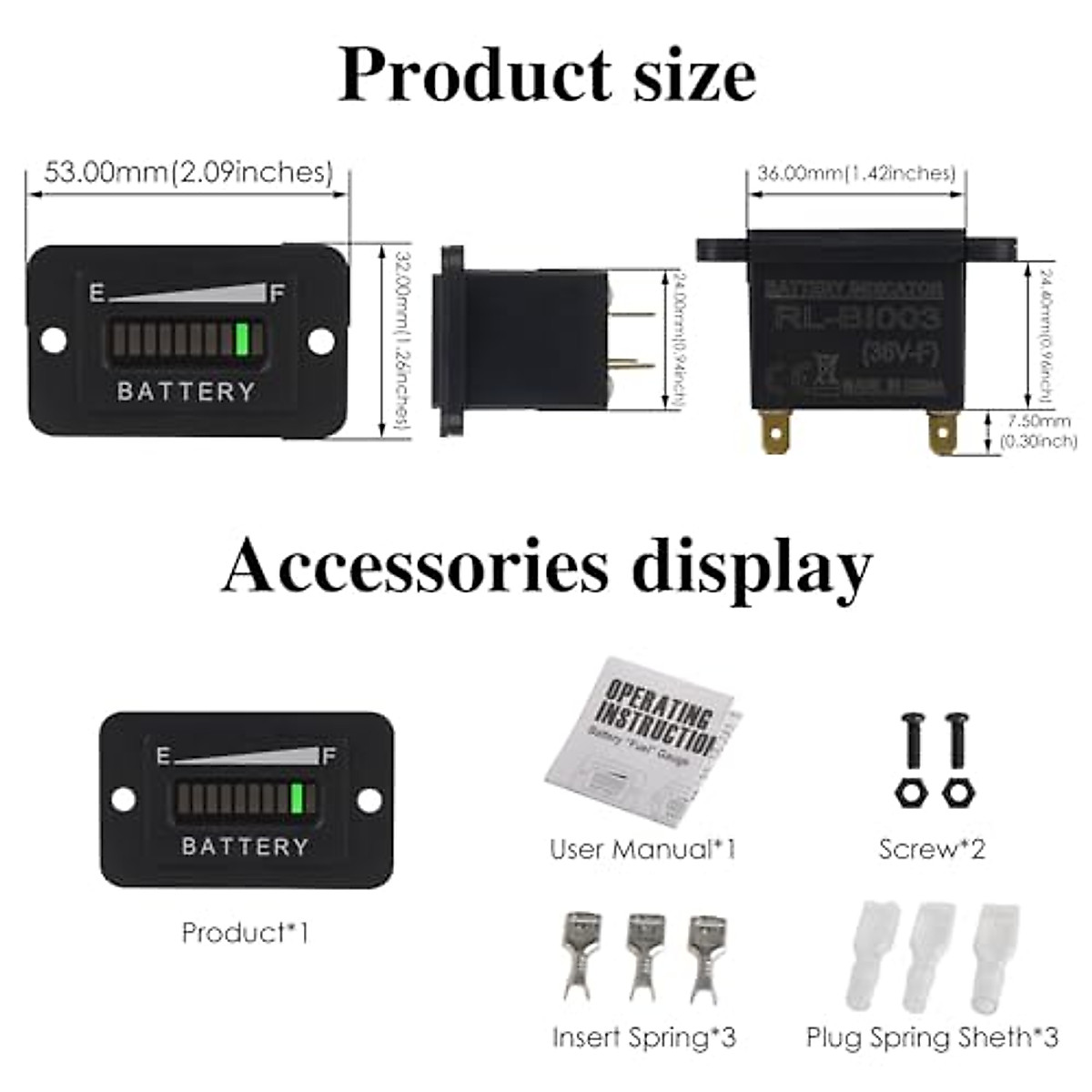 Jayron Lead Acid Battery Indicator Meter Gauge/Waterproof Battery Capacity Meter,Universal LCD Digital Battery Discharge Alert,Use for Golf Cart,Fork Lifts,Star Car,Club Car (36V)