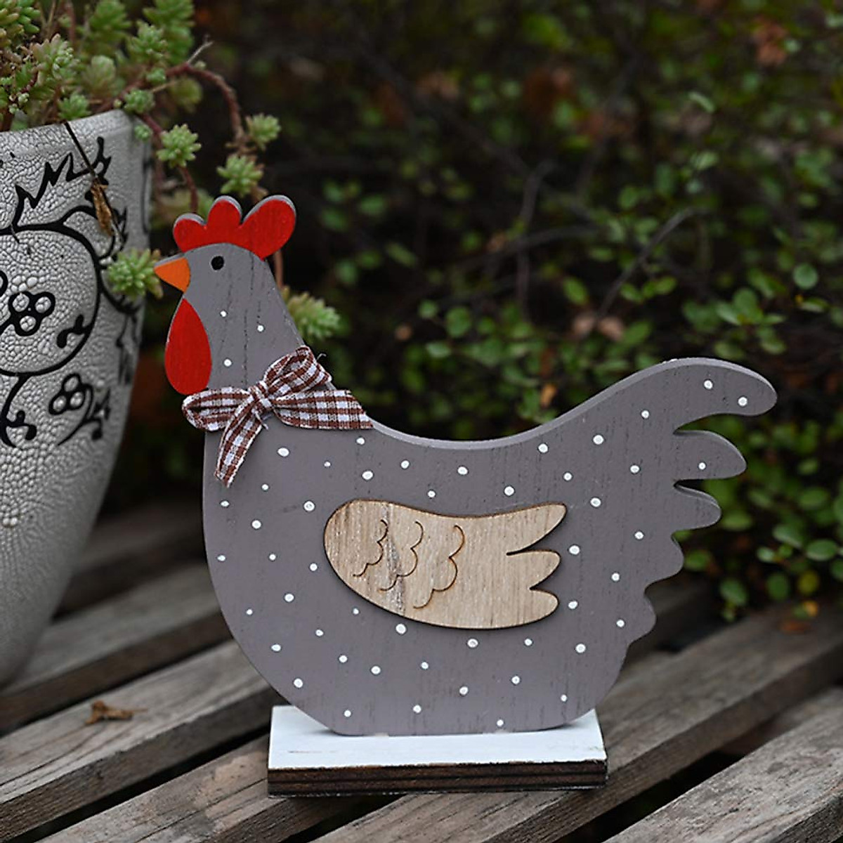 NUOBESTY Rustic Wood Chicken,2 Pcs Tabletop Decor Carved Chicken Statue Home Decor Rooster Cock Hen Animal Sculpture Easter Garden Ornament Decorations