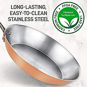 NutriChef 8 Pcs. Stainless Steel Kitchenware Pots & Pans Set Stylish Kitchen Cookware w/Cast SS Handle, Tri-Ply Authentic Copper, for Saucepan, Casserole, Frying Pan, Lids NCCW8SS, WHITE SILVER