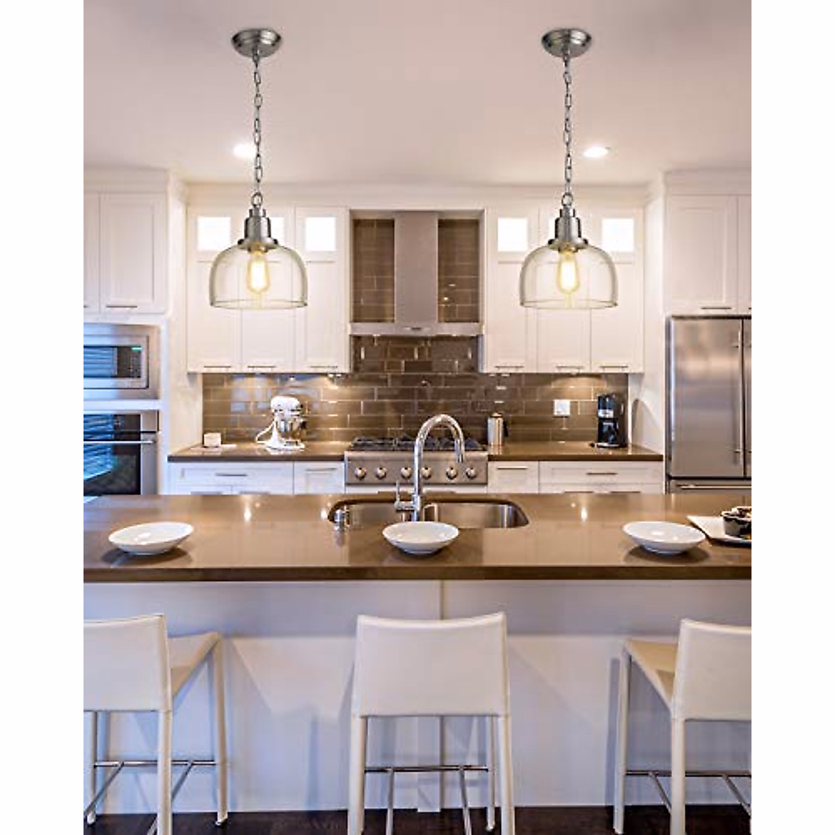 EAPUDUN Modern Farmhouse Pendant Light, 1-Light Industrial Hanging Light Fixture 9.3-inch, Brushed Nickel Finish with Clear Glass Shade, PDA1127-BNK