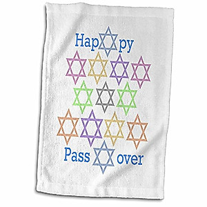 3D Rose Image of Happy Passover with Rows of Stars of David Hand Towel, 15" x 22"