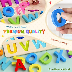 Zeoddler Alphabet Puzzles, Wooden Puzzles for Toddlers, ABC Shape Puzzles for Kids, Preschool Learning Activities, Gift for Girls Boys