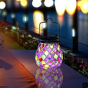 Mosaic Solar Lanterns - Solar Hanging Lanterns Outdoor Waterproof Solar Table Lights for Garden, Patio, Party, Yard, Outdoor Decor (Diamond)