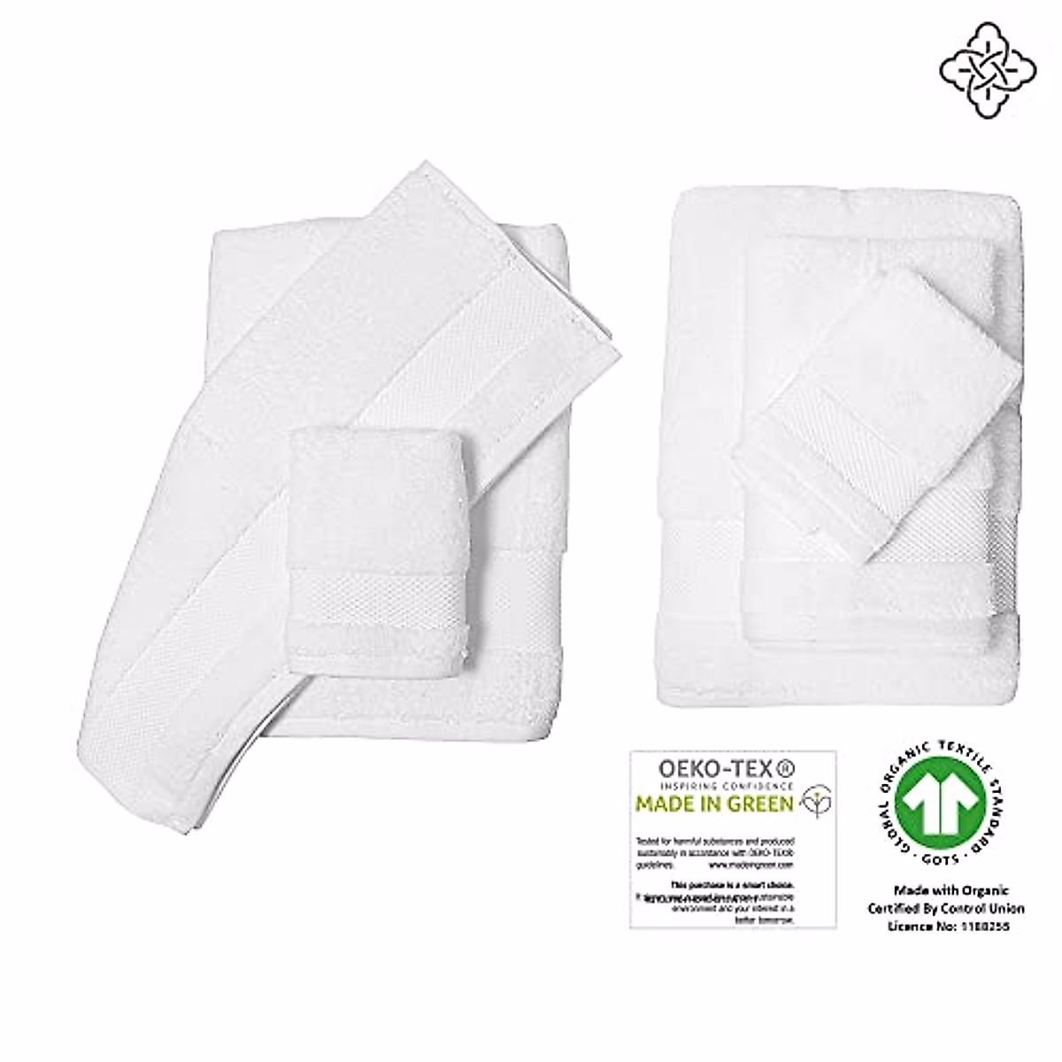 BIOWEAVES 100% Organic Cotton 700 GSM Plush 6-Piece Towel Set GOTS Certified, 2 Bath Towels, 2 Hand Towels & 2 Washcloths - White