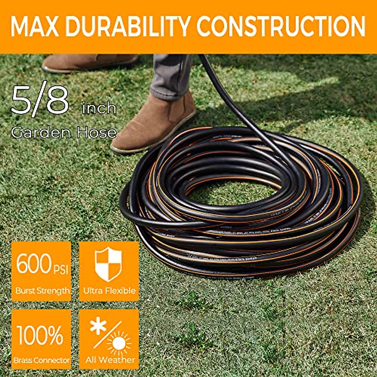 Giraffe Tools Hybrid Garden Hose 5/8 in. x 100 ft. Lightweight, Durable Water Hose with Sleeves, No-kink, Leakproof, Heavy Duty Gardening Hose with Male to Female Fittings