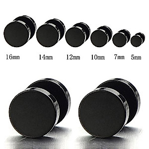 10MM Black Screw Stud Earrings for Mens Women Steel Cheater Fake Ear Plugs Gauges Illusion Tunnel