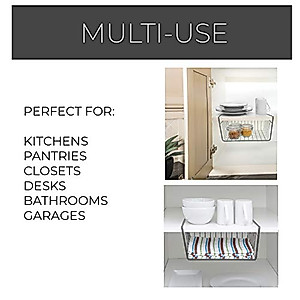 Smart Design Undershelf Storage Basket - Small - Snug Fit Arms - Steel Metal Wire - Rust Resistant - Under Shelves, Cabinet, Pantry, and Shelf Organization - 12 x 5.5 Inch - Charcoal Gray