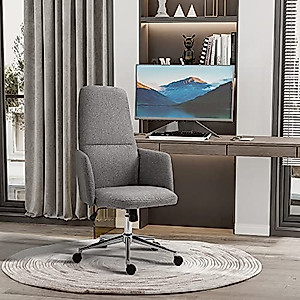 Vinsetto High Back Office Chair Breathable Fabric Computer Home Rocking Seat with Swivel Wheels, and Padded Arms, Grey