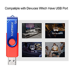 VASTDIGI 64GB USB Flash Drive 5 Pack USB 3.0 Flash Drive High Speed Swivel Memory Stick Thumb Drives with LED Light for Data Storage and Backup…