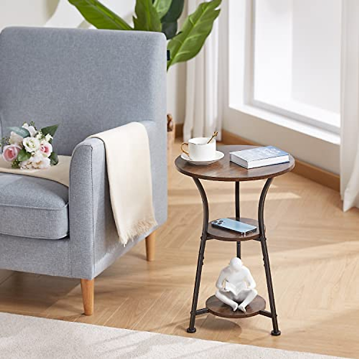 Dulcii Small Round End Table for Narrow and Small Space, 3-Tier Round Accent Couch Beside Table, Modern Side Table Corner Sofa Table Nightstand for Living Room Bedroom