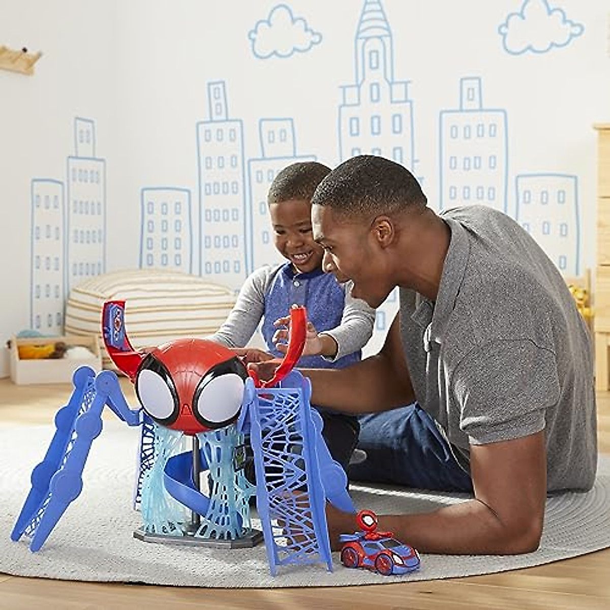 Spidey and His Amazing Friends Marvel Web-Quarters Playset with Lights and Sounds, Includes Spidey Action Figure and Toy Car, for Kids Ages 3 and Up,F1461