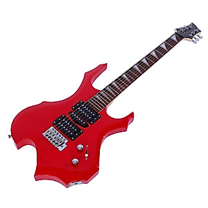 36“ Beginner Flame Shaped Electric Guitar Starter Kit, w/Guitar Bag,Shoulder Strap,Amp Wire,Tremolo Arm, Plectrum (Red)