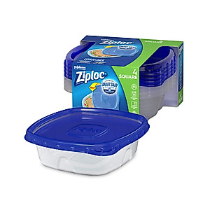 Ziploc Food Storage Meal Prep Containers Reusable for Kitchen Organization, Smart Snap Technology, Dishwasher Safe, Square, 4 Count (Pack of 2)