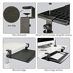 EHO Clamp-On Retractable Adjustable Keyboard Tray, Under Desk Ergonomic Keyboard Tray - Easy Tool-Free Install - Small Surface 20" x 11.5"