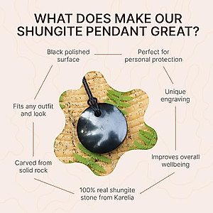 Karelian Heritage Round Tablet Shungite Stones Pendant | Authentic Shungite Crystal Jewelry Pendant Amulet | Defender Shield Protection Necklace Stone | Chakra Healing Necklace for Meditation PE09