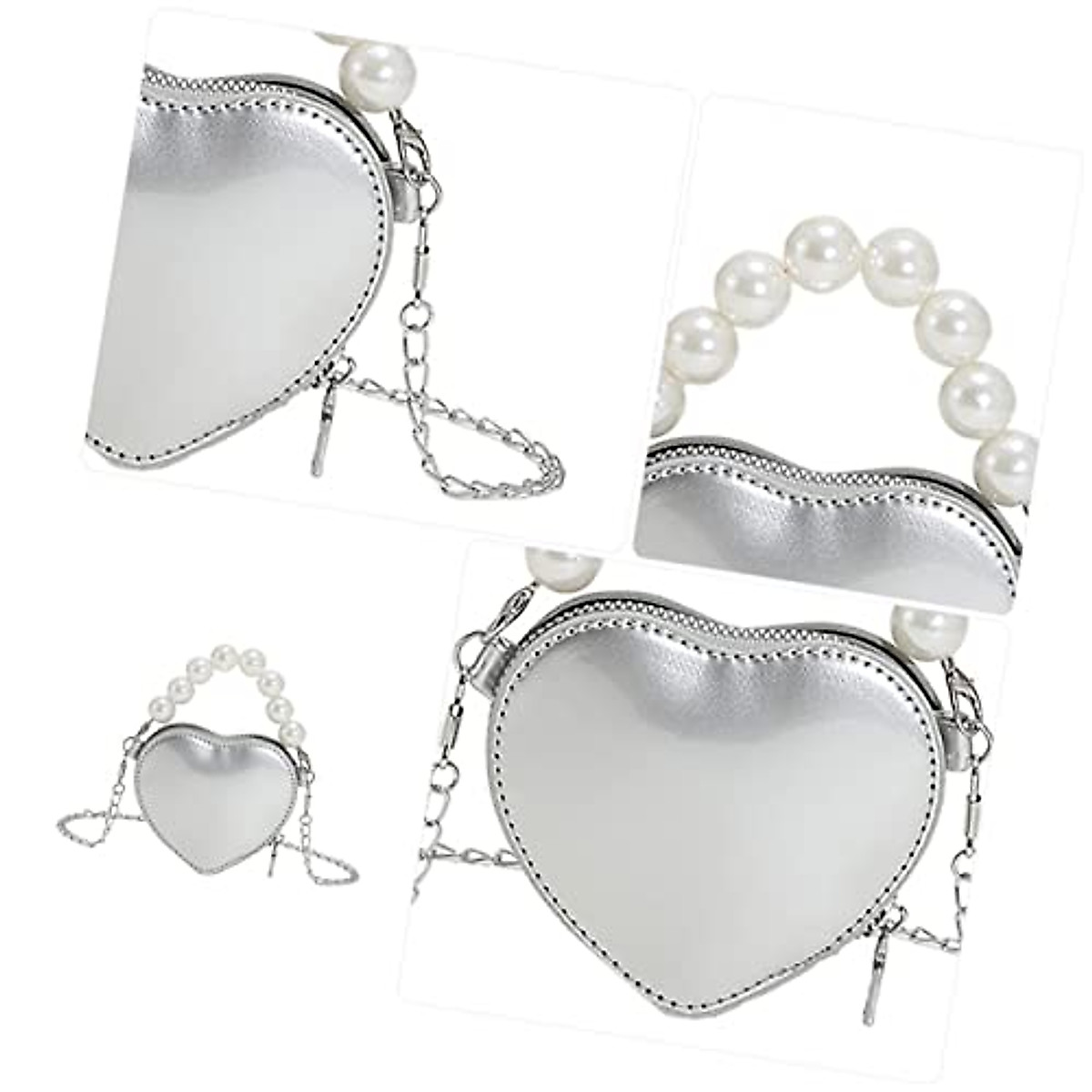 TENDYCOCO 3pcs Body Clutch Shaped Pearl Gift Wrist Strap Evening Silver Gifts Crossbody Cross With Valentines for Chic Purse Fashion Tote Bag Heart Chain Heart-shaped Small Women Handle