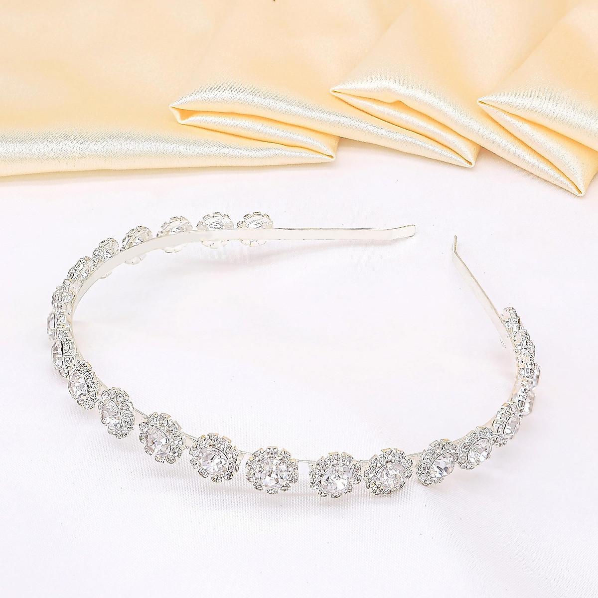 Ammei Headpiece Bridal Headpiece Wedding Headband with Crystal and Hair Accessories(Silver)