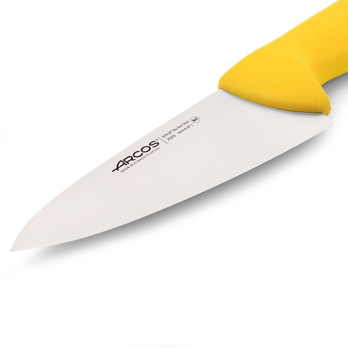 ARCOS Chef Knife 6 Inch Nitrum Stainless Steel and 150 mm blade. Professional Multipurpose Cooking Knife. Ergonomic Polypropylene Handle. Series 2900. Color Yellow