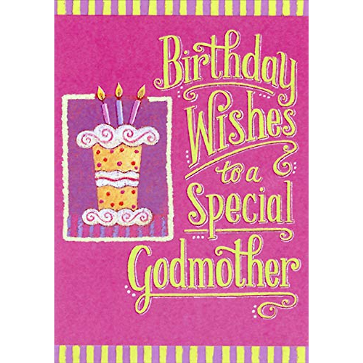 Designer Greetings Sparkling Cake with Swirled Frosting and 3 Candles Birthday Card for Godmother