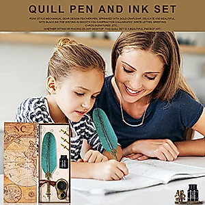 NC Quill Pen Ink Set, Feather Pen Ink Set, Feather Calligraphy Pen Set, Christmas gifts, Valentine’s Day Gift, Birthday Gift, Calligraphy Set Holiday Ideal Gift.(Green)