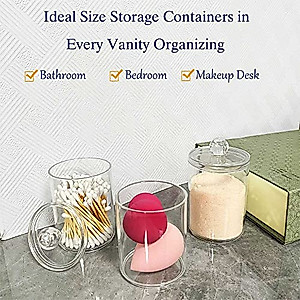 YUN-HL 3 Pack Apothecary Jars, Qtip Holder Dispenser for Cotton Ball Swab Round Pads Floss, Acrylic Cotton Swab Canister Holder, Bathroom Storage Organization Vanity Makeup Organizer