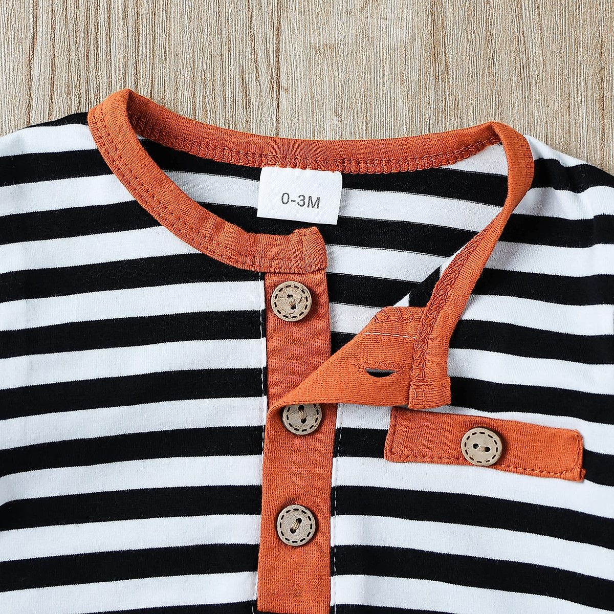 ODASIRA Newborn Baby Boy Clothes Infant Long Sleeve Stripes Romper Fall Winter Outfits Solid Pants 3Pcs Set Orange 0-3 Momths, 0-3 Months