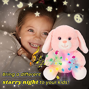 Cuteoy Plush Pink Bunny Star Projector Musical Adjustable Singing Night Light Stuffed Animals Glowing Kawaii Rabbit Plushies Toy Gifts for Kids Birthday Easter Christmas,12''