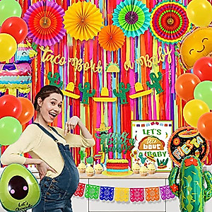 Taco Bout a Baby Decorations Kit, Hombae Mexican Fiesta Baby Shower Decoration Supplies, Fiesta Paper Fans, Banner, Cake Topper, Llama and Cactus Cupcake Toppers