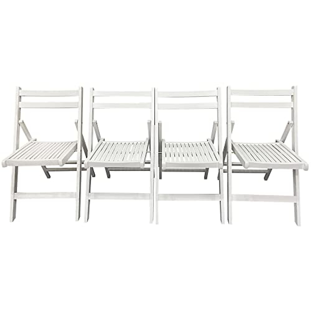 Set of 4 Folding Wood Chairs Slatted Wooden Slatted Seat for Indoor & Outdoor Dining Room Kitchen Balcony Wedding Occasion Events - White Wood