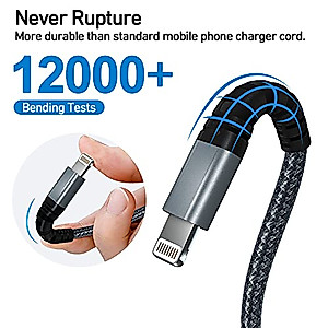 iPhone Charger Cable 6ft 3Pack, [Apple MFi Certified ] Lightning Cable Nylon Braided USB Fast iPhone Charging Cables Cord Compatible with iPhone14/13/12/12Pro/12ProMax/11/11Pro/XS MAX/XR/XS/X/8/7