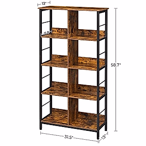 VASAGLE Industrial 8-Compartment Bookshelf, 4-Tier Bookcase with 8 Open Slots, Display Storage Rack, for Office, Living Room, Bedroom, 31.5 x 13 x 58.7 Inches, Rustic Brown and Black ULLS105B01