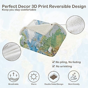 Sleepwish Map Fleece Blanket Blue Throw Blanket Soft Kids Throw Blanket Thick Plush Blanket Vivid 3D Print Map of The World Sherpa Blankets for Teens Kids Boys Girls 50x60 Inches