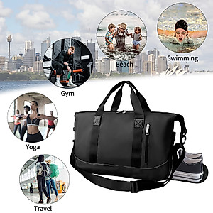 Suruid Sports Gym Bag for Women and Men Travel Duffel Bag Overnight Shoulder Bag Weekender Carry On Workout Bag Portable Sports Tote Bag Lightweight with Shoes Compartment & Wet Pocket (Black)