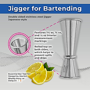 Cocktail Accessories for Drinks, Fancy 6-Piece Bartender Tools - Jigger, Strainer, Muddler, Ice Tongs, Bar Spoon with Bamboo Stand (Shaker Not Included)