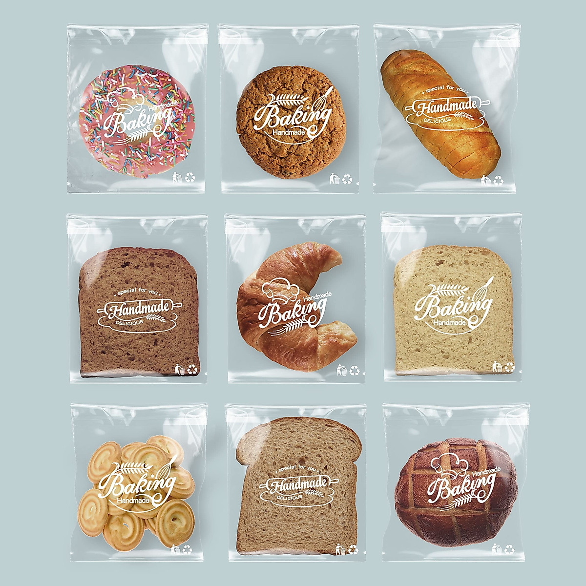 200pcs 6 x 7 Inch Baking Patterns Self Adhesive Packaging Bags, Clear Plastic Bags, Self Sealing Cellophane Bags Thick OPP Resalable Treat Bags for Packaging Bakery, Cookies, Homemade Bread Daily Use