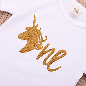 BOEBNOZCV Toddler Baby Unicorn 1st Birthday Outfit Newborn Baby Girl Party Romper Bodysuit+ Tutu Skirt Dress Clothes Set (12-18 Months, Unicorn One)