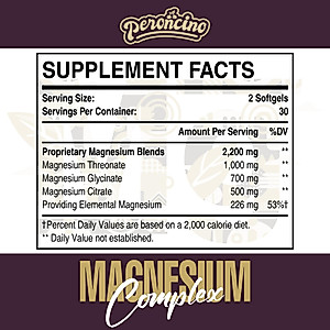 Liposomal Magnesium Complex 2200MG Softgels,Magnesium Threonate, Magnesium Glycinate, Magnesium Citrate, Three-in-one Supplement, Gluten Free, 60 Softgels