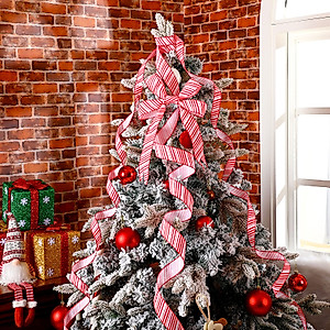 44 Yards Christmas Peppermint Strip Wired Candy Cane Ribbon - Red and White Stripe DIY Craft Ribbon for Christmas Tree Decor, Holiday DIY Garland, Present Wrapping, Wreaths, Bows - 2 Widths