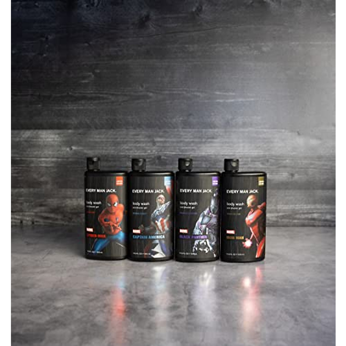 Every Man Jack Marvel Collectors Box Body Wash Gift Set - Perfect for Every Guy & Marvel-Lover - Includes Four Full-Sized Body Washes with Clean Ingredients & Incredible Scents - Marvel-Inspired Fresh Air, Winter Mint, Crimson Oak, and Wakanda Herbs Fragr