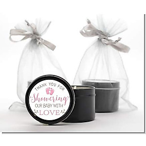 Baby Shower Stickers | Pink | Thank You for Showering Our Baby with Love | 48 Stickers - 1.67 Inches Round | Baby Shower Stickers for Girls | Pitter Patter - Tiny Baby Feet Baby Shower Labels