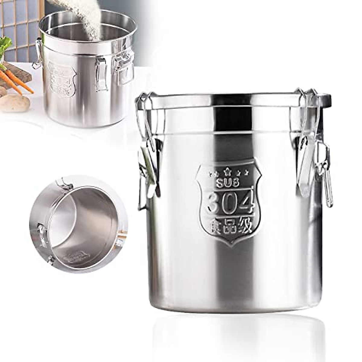 LINISHOP 304 Stainless Steel Airtight Canister Airtight Cereal Container Food Storage Container Metal Kitchen Rice Flour Milk Storage Bucket Silver New (12L)